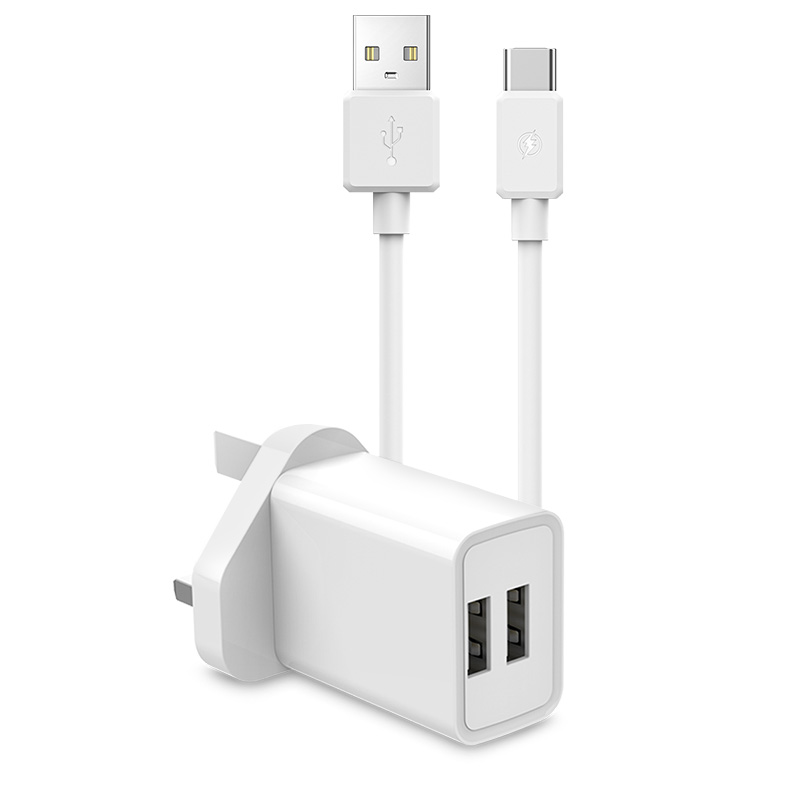CLIPTEC MCK217C 12W DUAL PORTS CHARGER KIT WITH TYPE-C CABLE - WHITE