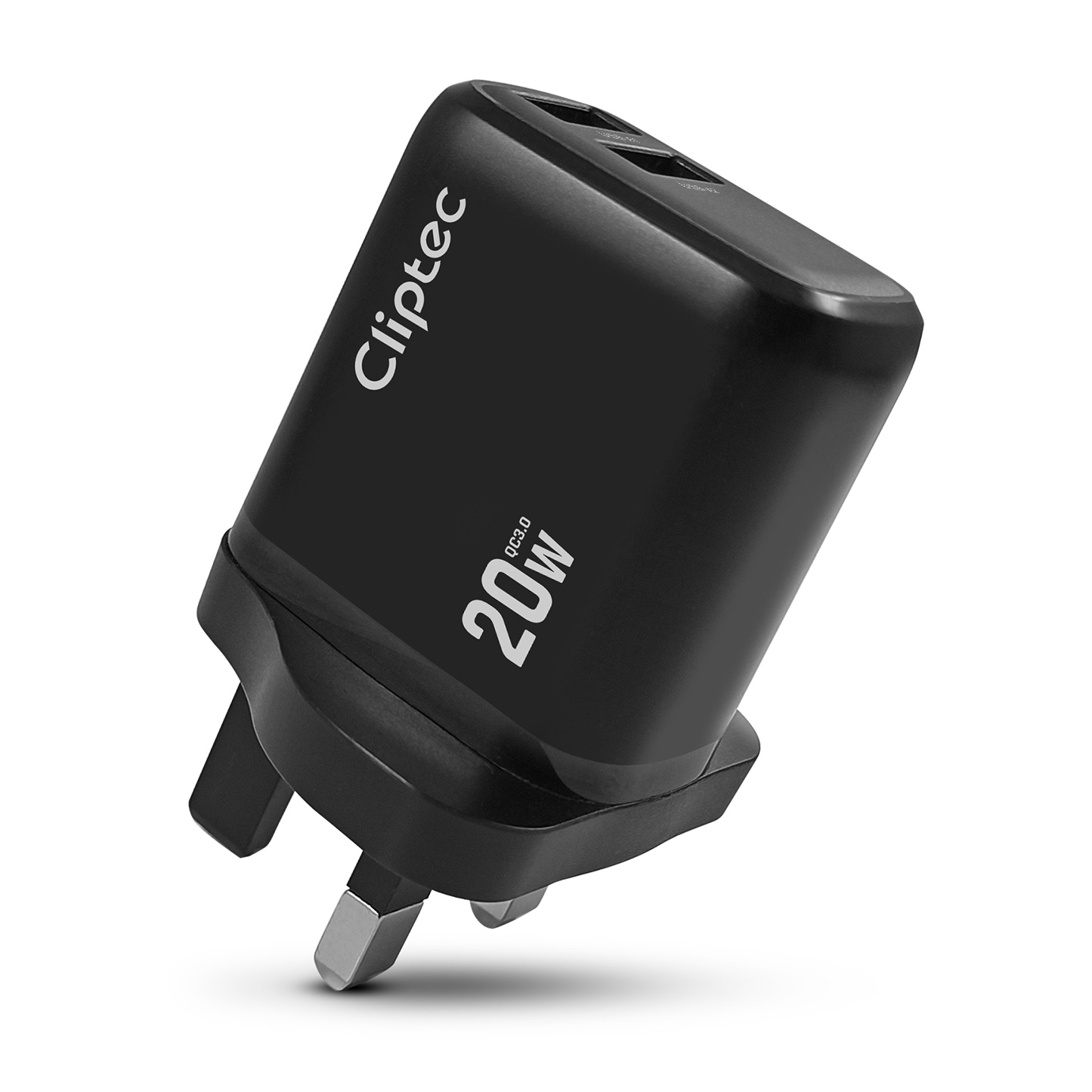 CLIPTEC MCU281 20W QC3.0 DUAL USB A PORTS FAST CHARGER - BLACK