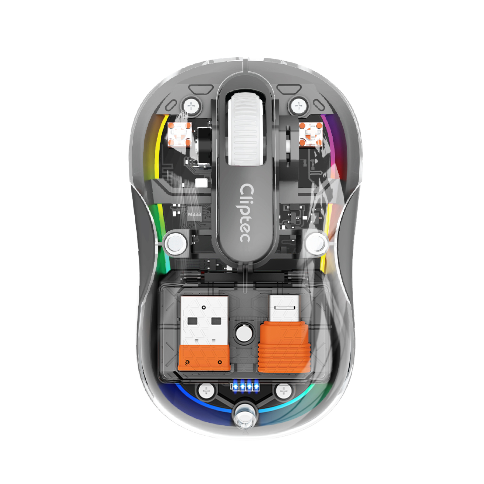 CLIPTEC DUAL MODE 2400DPI TRANSPARENT RECHARGEABLE RGB SILENT WIRELESS ...