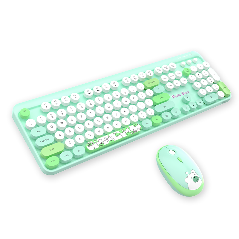 GEEZER HELLO BEAR 2.4GHZ WIRELESS KEYBOARD AND MOUSE COMBO SET - GREEN