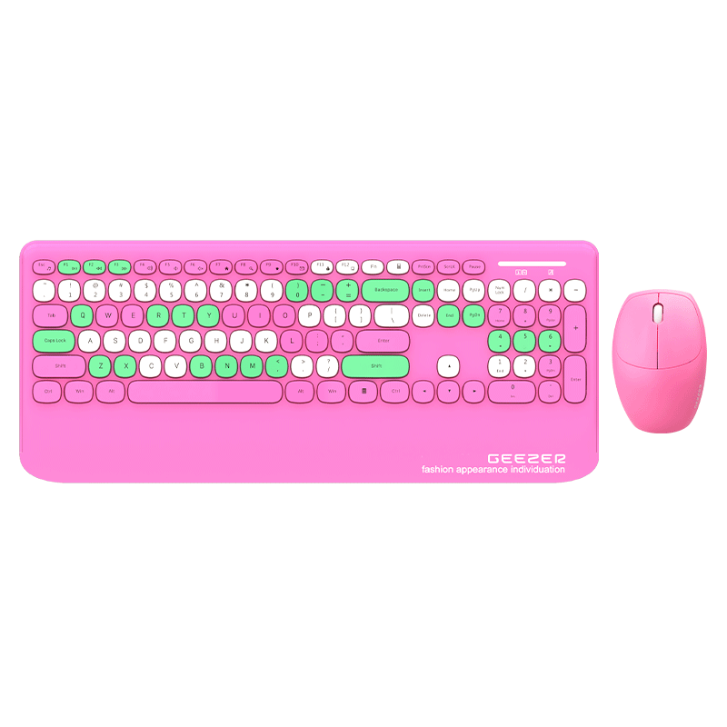 GEEZER G100 2.4GHZ WIRELESS KEYBOARD AND MOUSE COMBO SET - PINK