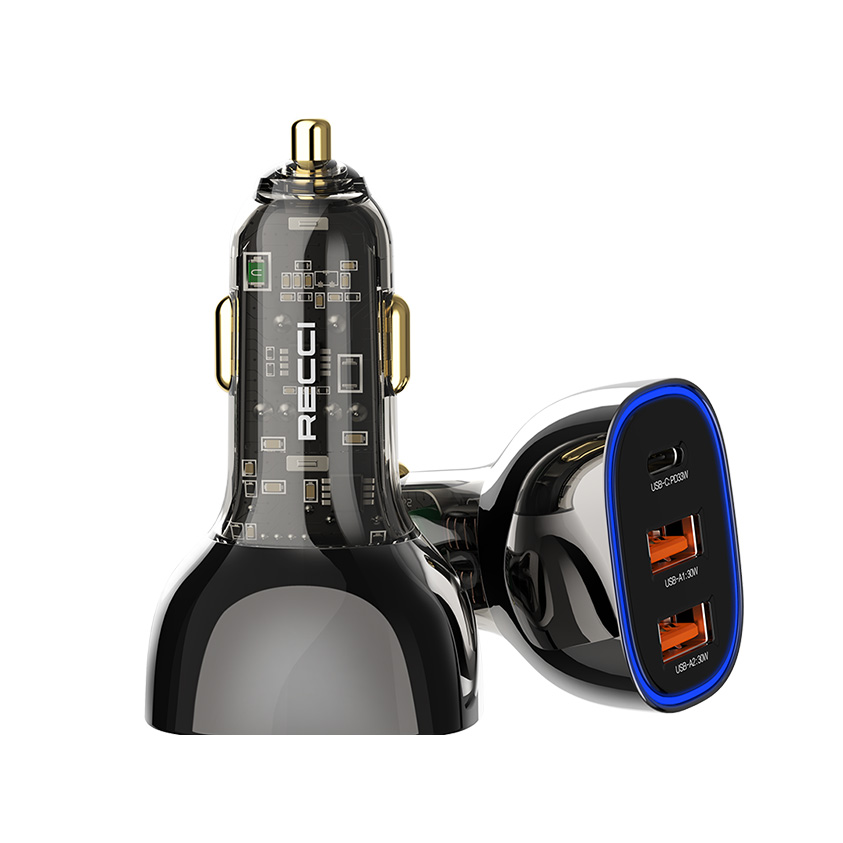 RECCI RCC-N18 93W PD3.0+QC3.0 TRANSPARENT CAR CHARGER WITH LED - BLACK