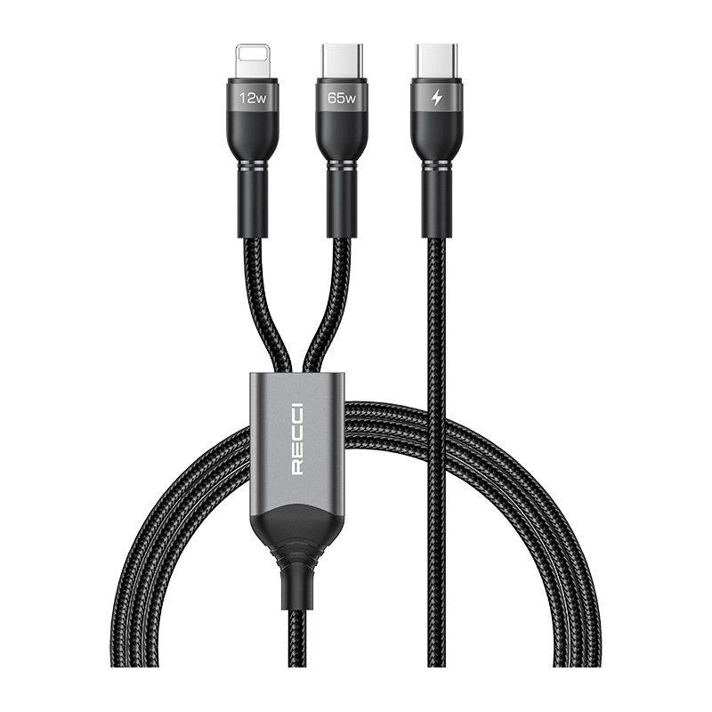 RECCI RTC-T16 PD65W 2 IN 1 TYPE-C TO TYPE-C +LIGHTNING CABLE 1.2M - GREY