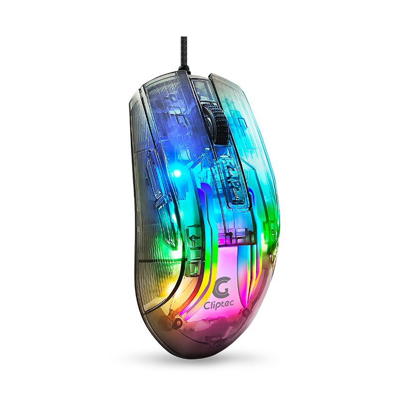 CLIPTEC USB 7200DPI TRANSPARENT RGB ILLUMINATE BACKLIT GAMING MOUSE ...