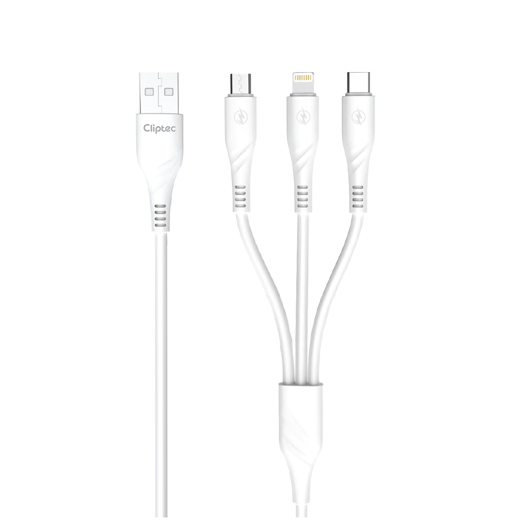 CLIPTEC MCC150 3 IN 1 USB CHARGING CABLE 1.2M - WHITE
